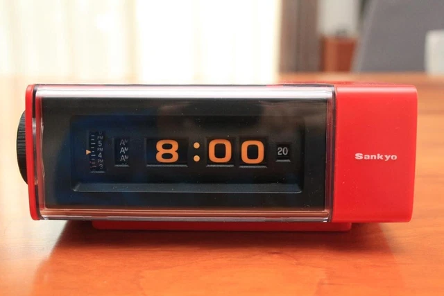 70S VINTAGE SANKYO Flip Clock DT-612Z Red Space Age Japan Mid-century ...