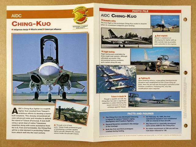 AIDC CHING-KUO INDIGENOUS Missile Aircraft specs photos info sheet £9. ...