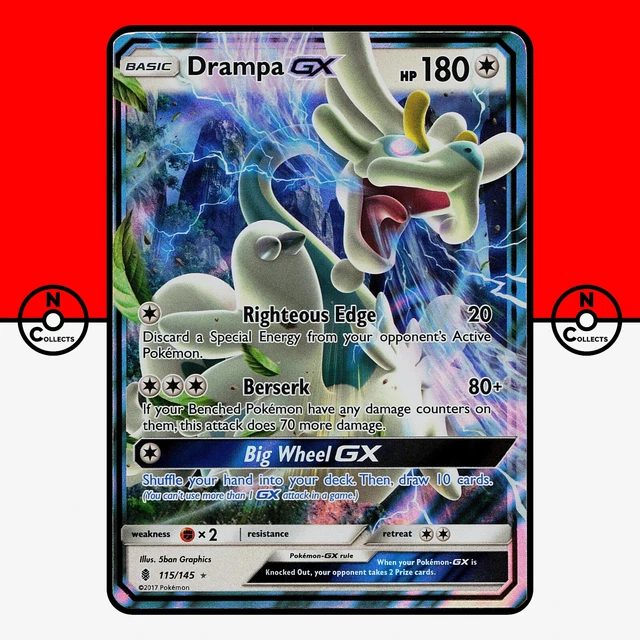 POKEMON DRAMPA GX 115/145 Ultra Rare Guardians Rising #3 LP EUR 2,74 ...