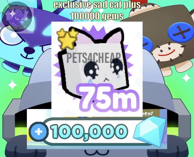 ROBLOX PET SIMULATOR X Exclusive Sad Cat + 100.000 Gem Bonus £19.99 ...