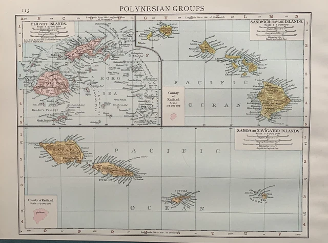 1896 POLYNESIAN ISLAND Groups Original Antique Map 125 Years Old £19.99 ...