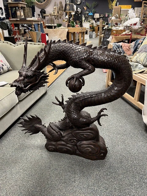 BRONZE DRAGON LARGE Water Feature Bronze oriental lucky Dragon of good ...