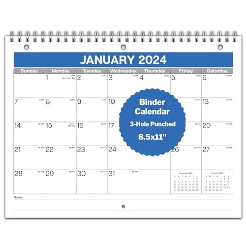 2024 CALENDAR FOR 3-Ring Binder - (8.5x11) Use as Full Year Calendar ...