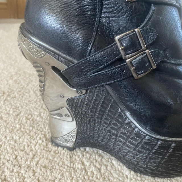 STUNNING NEW ROCK wedge metal heel Knee high Boots UK 7 EU 40 Goth ...