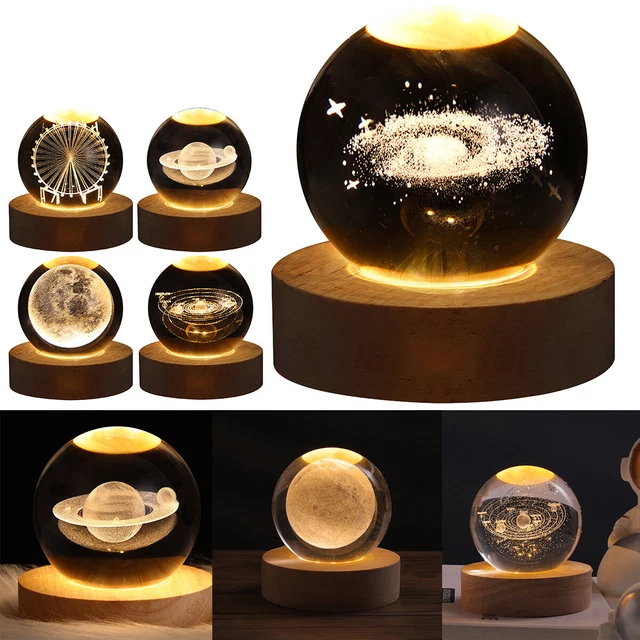 LED CRYSTAL BALL Table Lamp 3D Kids Night Light Moon Galaxy Xmas Decor ...