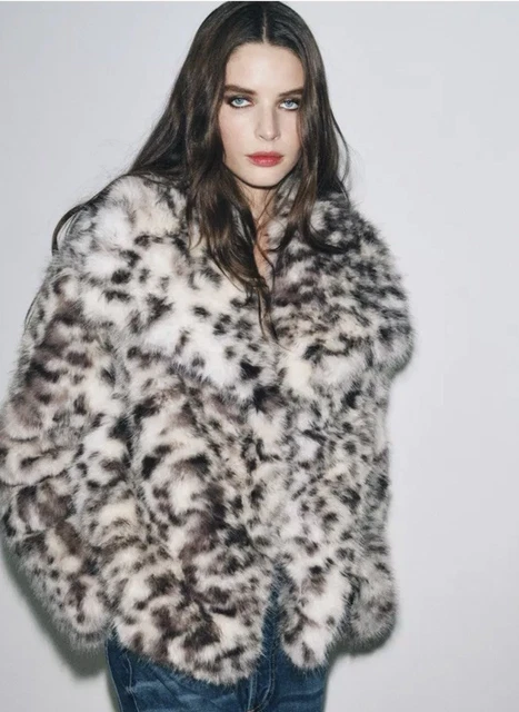 BNWT ZARA ZW Collection Short Snow Leopard Animal Faux Fur Jacket Coat ...