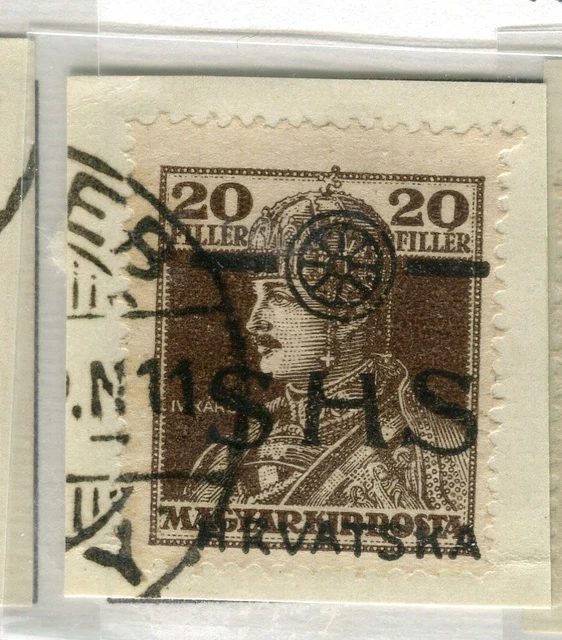 YUGOSLAVIA; 1918 EARLY SHS HRVATSKA issue fine POSTMARK PIECE for 20f ...