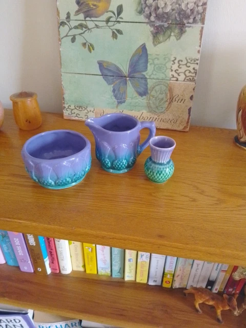 VINTAGE GOVANCROFT HIGHLAND Ware Scotland Purple Green Thistle Sugar ...