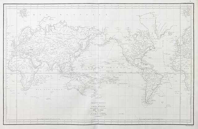 WORLD MAP MAPPEMONDE Weltkarte America Australia La Perouse Karte 1798 ...