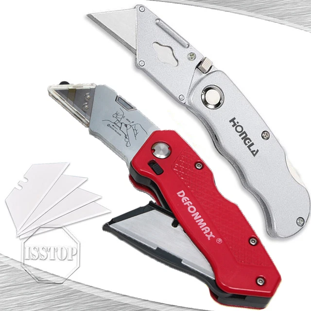 FOLDING UTILITY KNIFE Heavy Duty Quick-change Box Cutter Blade Storage ...
