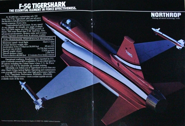 NORTHROP F-5G TIGERSHARK Aircraft Magazine Ad 1982 Picture ...