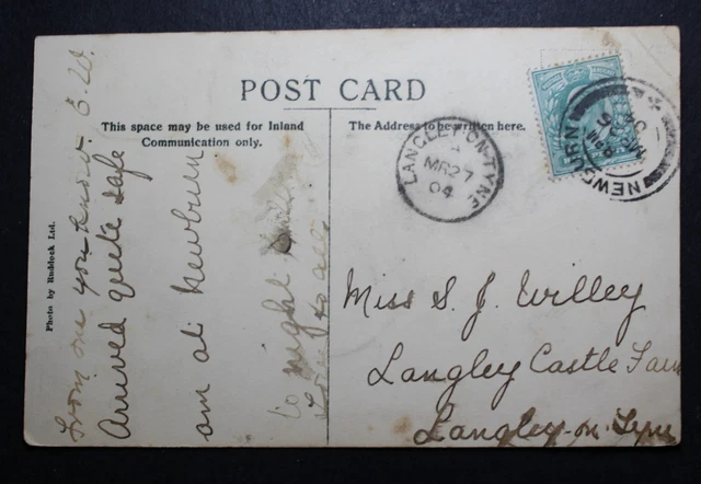 LANGLEY-ON-TYNE, NORTHUMBERLAND 1904 postmark on a Ryton Church ...