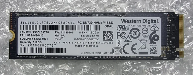 WESTERN DIGITAL PC SN730 M.2 NVME 512GB SSD SDBQNTY-512G-1001 Lenovo ...