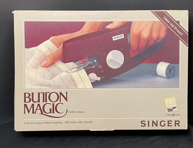 VINTAGE 1983 SINGER Button Magic Hand Held Button Sewer Original Box ...