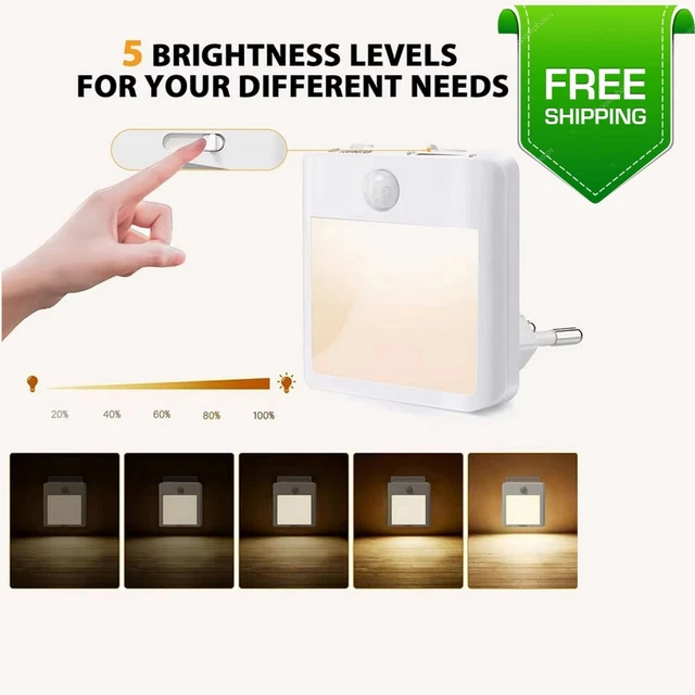 UK PLUG IN PIR Motion Sensor Hallway Plug Socket LED Home Night Light ...