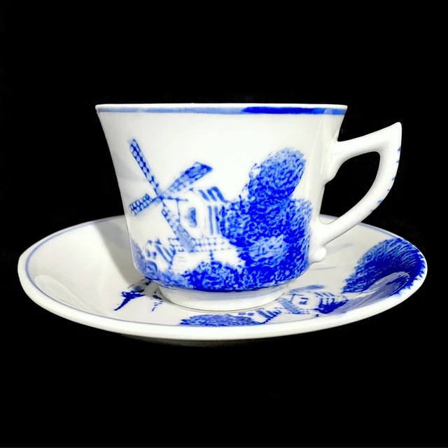 VINTAGE 1940S WINDMILL Blue & White Fine Bone China Teacup and Saucer ...