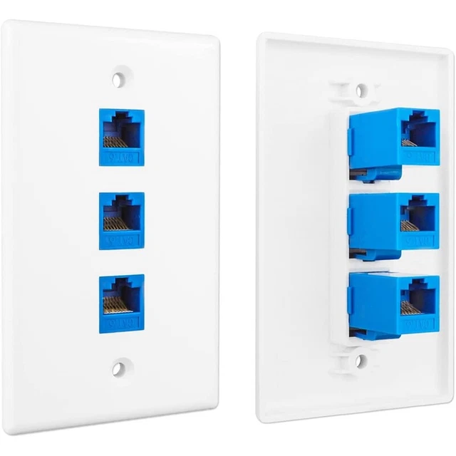 1PACK 3-PORT ETHERNET Wall Plate, RJ45 Wall Plate with RJ45 Inline ...