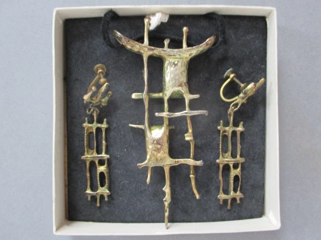 VINTAGE MODERNIST BRUTALIST Costume Jewellery Set Pendant & Earrings C ...