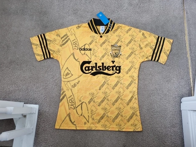 LIVERPOOL LFC 1994-96 Retro Third Away Football Shirt Large Yellow ...