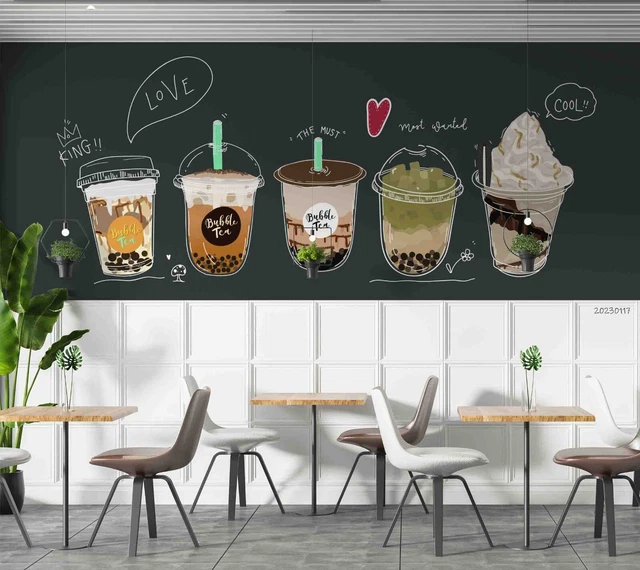 3D BUBBLE TEA Shop Background Wallpaper Wall Murals Removable Wallpaper ...