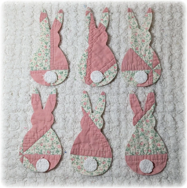 VINTAGE CUTTER QUILT FeedSack Bunny Rabbit Peeps Appliques Die Cuts ...