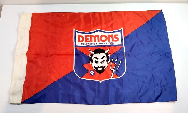 GENUINE VFL VINTAGE MELBOURNE DEMONS 80s EMBLEM 45cm x 60cm Satin Flag ...