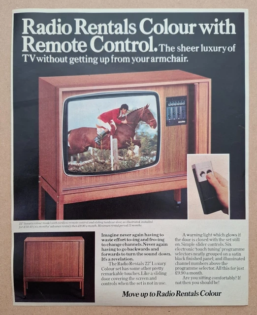 RADIO RENTALS COLOUR TV with remote control Original UK Press Advert ...