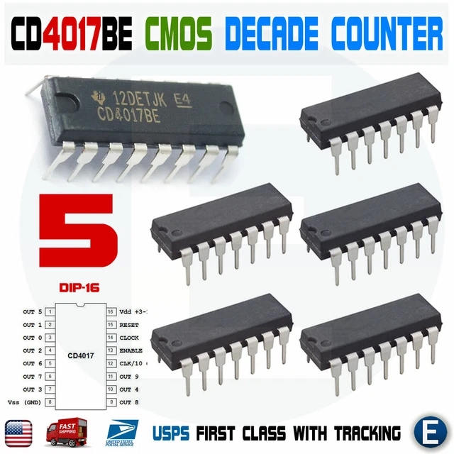 5PCS CD4017 CMOS Decade Counter Driver IC 4017 CD4017BE DIP-16 CD4017B ...