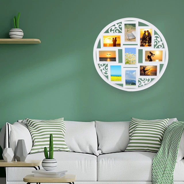 MULTI-PHOTO COLLAGE PICTURE Round White Frame Holds 9 Photos 4 X 6 In ...