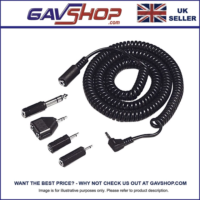 2M - 6M Stretched Coiled Headphone Lead Extension Kit with Adaptor ...