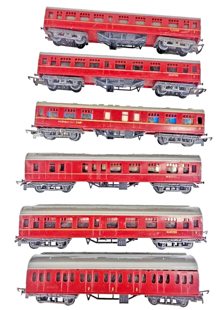 RACK OF 6 Triang TT Coaches LMS Stanier Composite, Brake & Restaurant ...