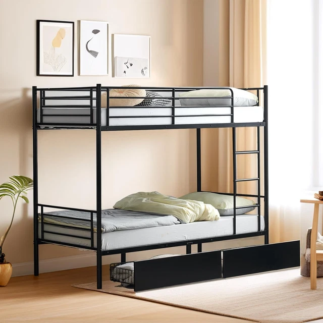TWIN BUNK BED Frame 3Ft Single Loft Sleeper with Two Storage Drawer ...