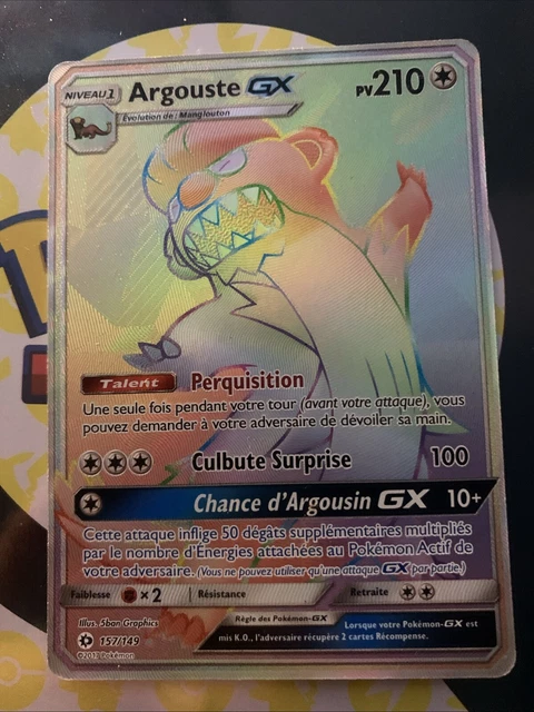CARTE POKÉMON ARGOUSTE GX Secrete Rainbow Arc en ciel 157/149 Soleil ...