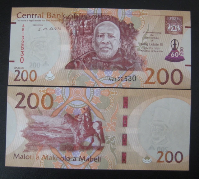 LESOTHO 200 MALOTI 2023 60Th Conmemorative Sc/Unc Best Price On Ebay ...