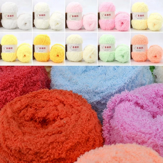 HAND KNITTING DOLLS Fluffy Wool Yarn Scarf Sweater Towel Threads Coral ...