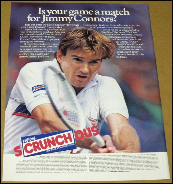 1988 JIMMY CONNORS Nestle Crunch Print Ad Advertisement Tennis Champ ...