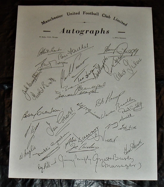 MANCHESTER UNITED ORIGINAL Official Club Autograph Sheet 1958/59 Post ...