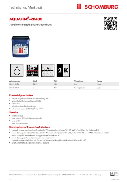 2K-REAKTIV-ABDICHTUNG SCHOMBURG AQUAFIN-RB400 24 kg Flex Dichtschlämme ...