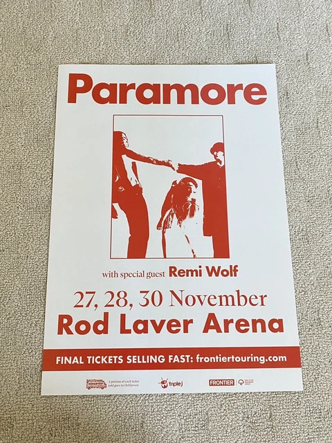 RARE PARAMORE TOUR poster A3, ORIGINAL advertising poster, Rod Laver ...