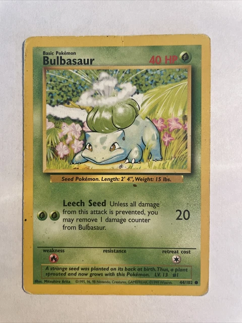 POKEMON CARD BULBASAUR 44/102 Base Set WOTC 1999 Unlimited MP $9.34 ...