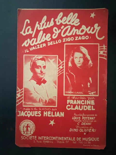 PARTIZIONE PICCOLO FORMATO "La Più Bella Valse D'Amore Francine Claudel ...
