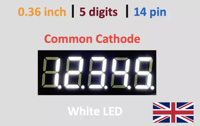 0.36INCH LED 7 Segment Common Cathode Display 5 Digit White, Green - MobiFlight £4.36 - PicClick UK