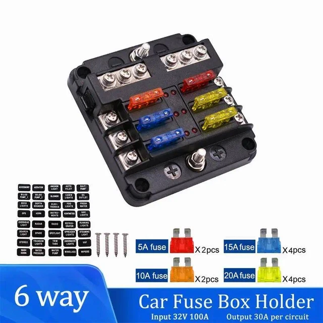 AUTO 6 WEGE-BLAS-SICHERUNGS kasten Block FuseBox Halter Auto Marine Bus ...