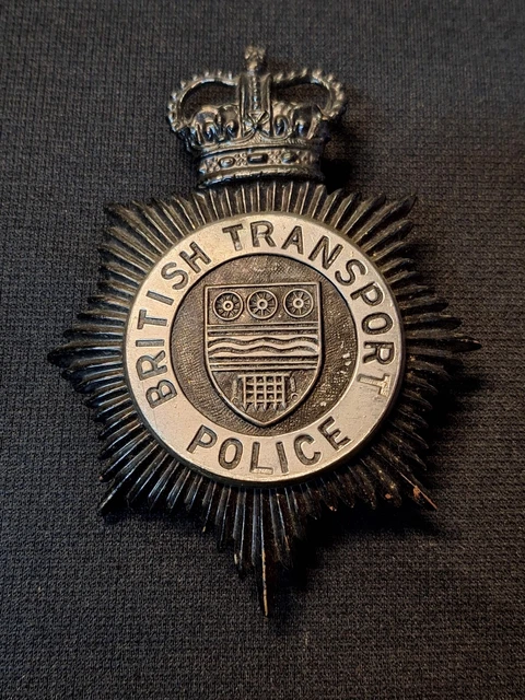 BRITISH TRANSPORT POLICE Obsolete Night Helmet Plate Badge Queens Crown ...