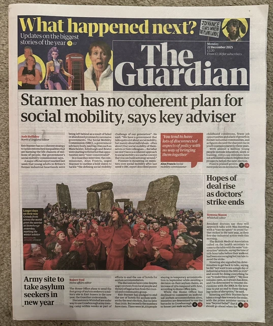 THE GUARDIAN 22ND December 2025 22/12/25 Winter Solstice At Stonehenge ...