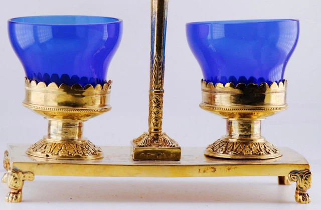 FABERGE ANTIQUE IMPERIAL Salt Holder Gilt Silver Cobalt Blue Crystal ...