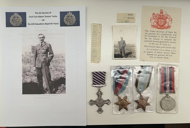 WW2 RAF DISTINGUISHED Flying cross - DFC - ACE Medal Group to F/O Fuchs ...