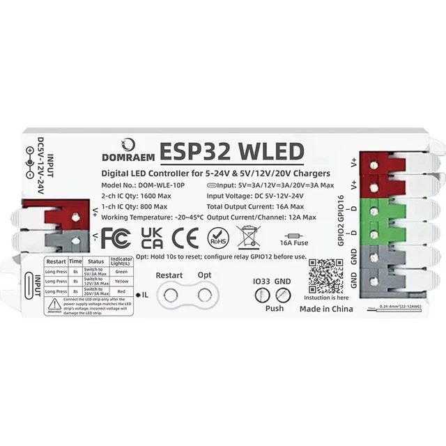 ESP32 WLED CONTROLLER - Dual PSU (PD and 5-24V DC), 16A Fuse for ...