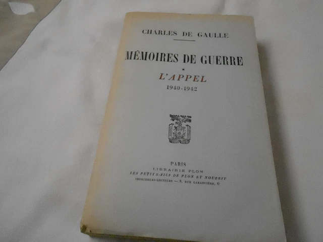 «MÉMOIRES DE GUERRE» de Charles de Gaulle 3 tomes Ed Plon 1954 1956 ...