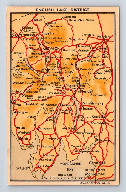 EMBOSSED RAISED RELIEF Map UK English Lake District England Postcard £9 ...